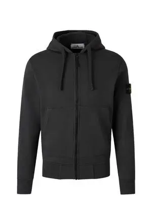 Stone Island Zip-up Hoodie With Logo Patch - Grey
