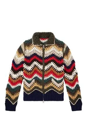 Sacai Chevron Crocheted Zip-up Cardigan - Multi