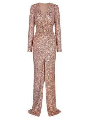 ROSERRY Sequin-embellished Maxi Dress With Twist Detail And Front Slit - Pink