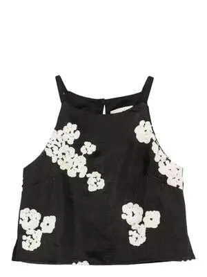 MOUTAKI Sleeveless Floral Embroidered Blouse - Black