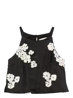MOUTAKI Sleeveless Floral Embroidered Blouse - Black
