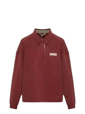 RETHINKIT STUDIOS Oversized Long Sleeve Polo Shirt With Logo Patch - Red