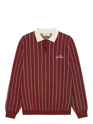 LES DEUX Pinstriped Long-sleeve Polo Shirt - Red