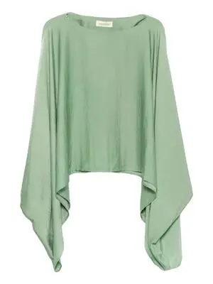 MOUTAKI Boat-neck Cape Blouse With Slit Sleeves - Green