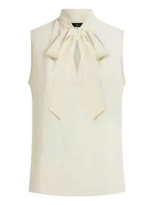 Etro Sleeveless Silk-blend Jacquard Top With Paisley Motif And Scarf Detail - Neutrals