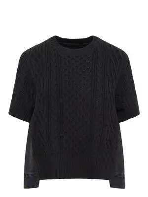 Sacai Cable Knit Hybrid Denim Sweater - Black