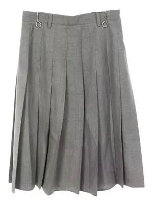 Prada Pleated Wool Midi Skirt - Grey