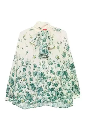 F.R.S FOR RESTLESS SLEEPERS Cream Floral Print Puff Sleeve Blouse - Green
