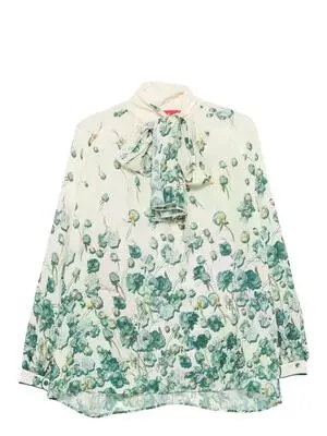 F.R.S FOR RESTLESS SLEEPERS Cream Floral Print Puff Sleeve Blouse - Green