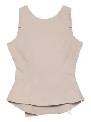 MOUTAKI Sleeveless Bow Detail Peplum Blouse - Neutrals