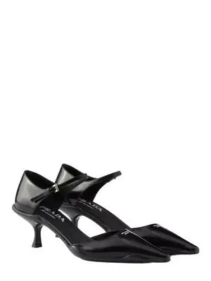 Prada Brushed Leather D'orsay Pumps With Ankle Strap - Black