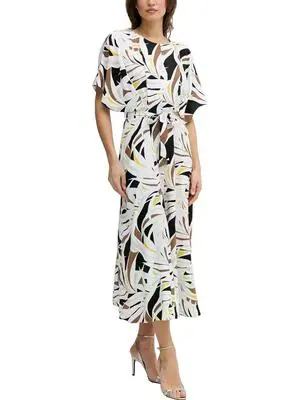 JOSEPH RIBKOFF Joseph Ribkoff Abstract Print Belted Midi Dress