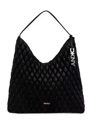 Dkny Quilted Leather Tote Bag With Silver-tone Logo Plaque - Black