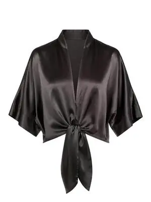 THE SEI Tie-front Dolman-sleeve Blouse - Black