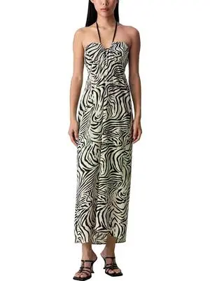 VICOLO Zebra Print Halterneck Maxi Dress - Neutrals