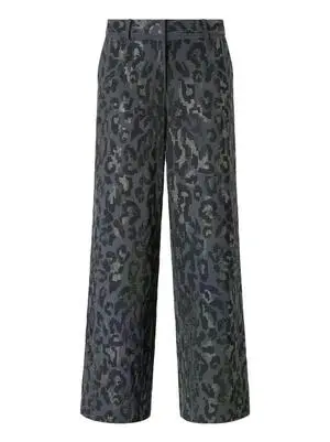 Pinko Wide-leg Animal Print Trousers With Micro-strass Embellishments - Grey