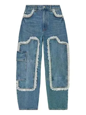 GANNI Lace-trimmed Denim Jeans - Blue