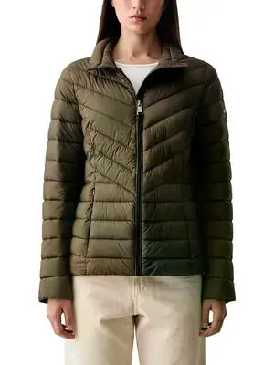 Dkny Quilted Puffer Jacket With High Neck And Logo Detail - Green