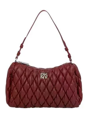 Dkny Quilted Logo-plaque Shoulder Bag - Red