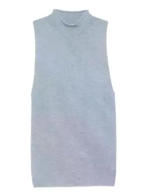 Eric Bompard Sleeveless High Neck Fine Knit Vest - Blue