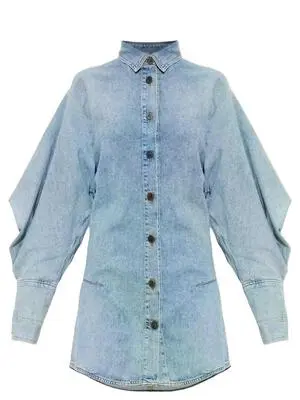 Attico Draped Denim Shirt Dress - Blue