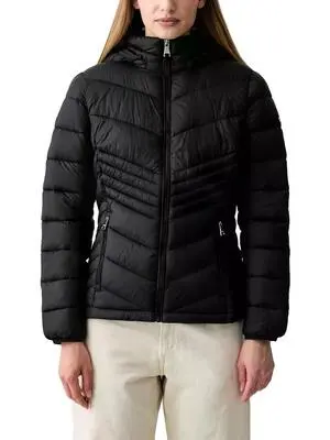 Dkny Quilted Hooded Jacket - Black