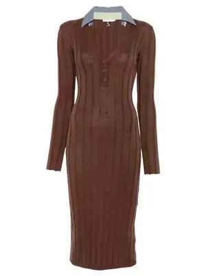 Patrizia Pepe Ribbed Knit Midi Dress - Brown
