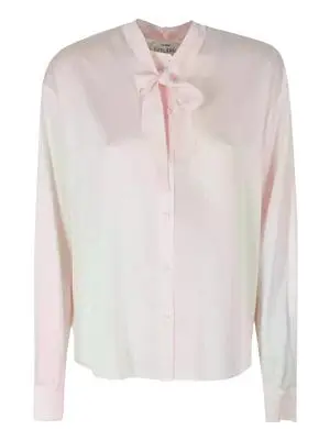 FORTE_FORTE Satin Pussy-bow Collar Shirt - Pink