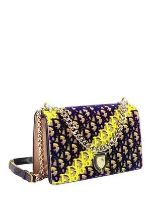 Dior Diorama Flap Bag Oblique Velvet And Canvas Medium Shoulder Bag - Blue