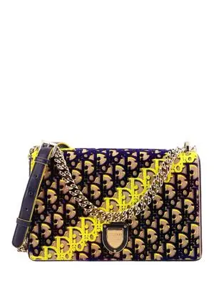 Dior Diorama Flap Bag Oblique Velvet And Canvas Medium Shoulder Bag - Blue