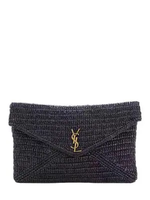 Saint Laurent Saint Laurent Cassandre Envelope Raffia Clutch Bag Black