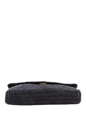 Saint Laurent Saint Laurent Cassandre Envelope Raffia Clutch Bag Black