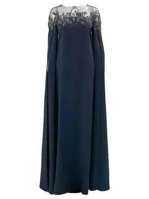 Carolina Herrera Embellished Cape Maxi Dress - Blue