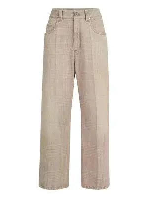 Brunello Cucinelli Prince Of Wales Denim Contemporary Square Trousers - Neutrals