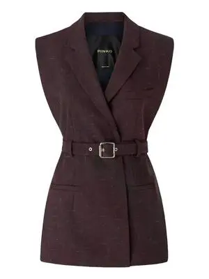 PINKO Belted Sleeveless Jacket With Notched Lapels
