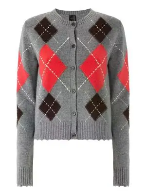 PINKO Argyle Intarsia Button-Up Cardigan