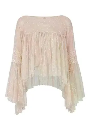 Alberta Ferretti Dotted Sheer-lace Flared Blouse - Pink
