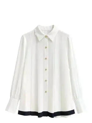 EDWARD ACHOUR PARIS Contrast-trim Pleated Shirt - White