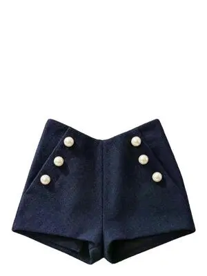 EDWARD ACHOUR PARIS Faux-pearl Embellished Tweed Shorts - Blue