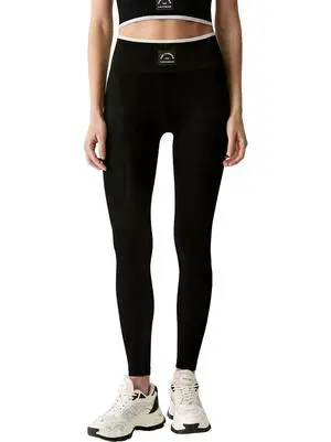 Karl Lagerfeld Logo-patch Ribbed-knit Leggings - Black