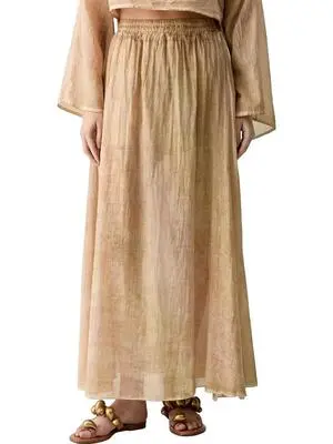 HAVEONE Elasticated Waistband Side-slit Maxi Skirt - Neutrals