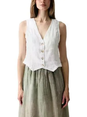 HAVEONE Linen V-neck Button-up Waistcoat - White