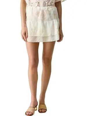HAVEONE Embroidered Tiered Mini Skirt - White