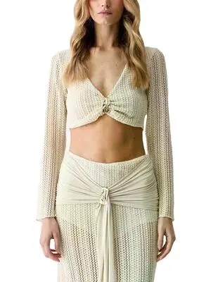 HAVEONE Crochet Knit Gathered Blouse - Neutrals