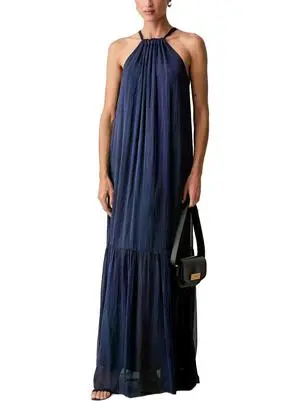 HAVEONE Halterneck Tiered Maxi Dress - Blue
