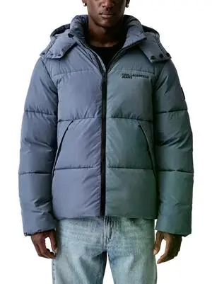 Karl Lagerfeld Hooded Padded Jacket With Logo Print - Blue