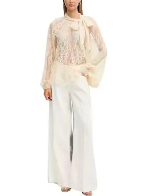 VICOLO Floral Lace Pussy-bow Blouse - Neutrals
