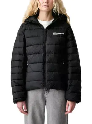 Karl Lagerfeld Quilted Hooded Zip-up Jacket - Black