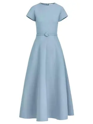 Oscar De La Renta Belted Cap-sleeve Flared Dress - Blue