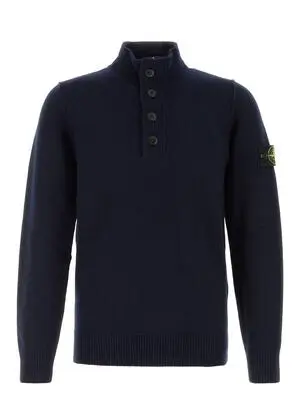 Stone Island Wool Blend Sweater With Detachable Logo - Blue